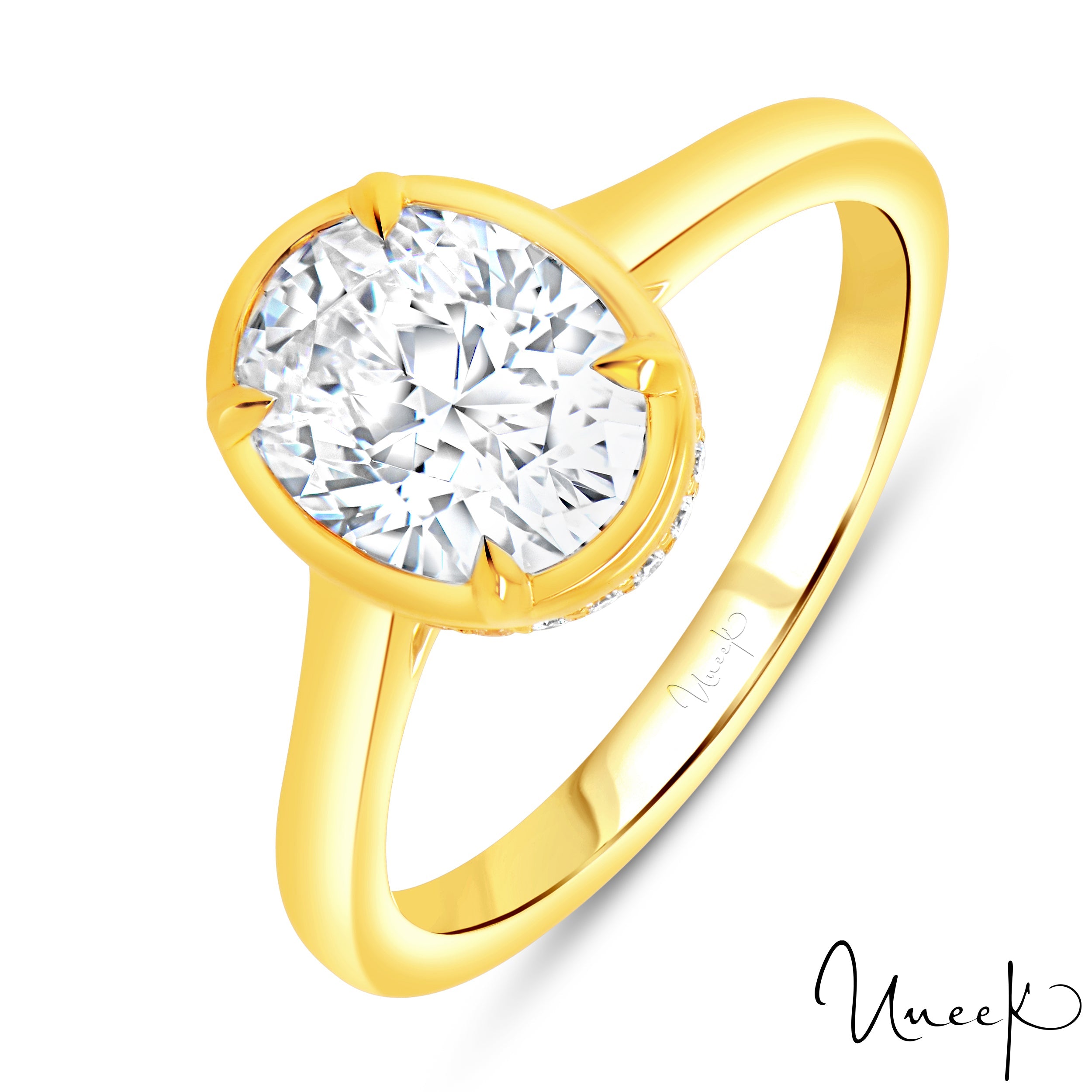 Uneek Bezel Oval Shaped Engagement Ring 18K Yellow Gold R102OV-150 – Robert Palma Designs
